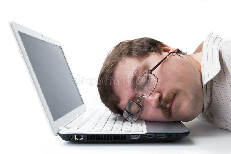 Man Sleeping on a Notebook Keyboard at the Workpla Stock Photo - Image ...