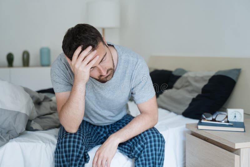 Man with Sleeping Problem Wake Up Feeling Tiredness Stock Photo - Image ...