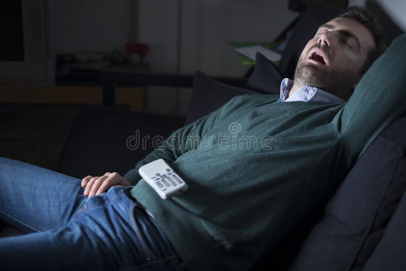 One Man Sleeping and Snoring Watching Television Stock Photo - Image of ...