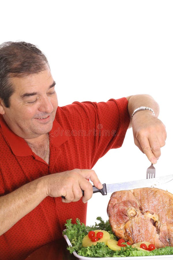 Man slicing a ham vertical stock image. Image of grandfather - 6237451