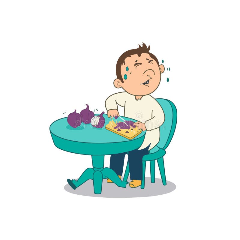 Man Slicing Onion and Crying Vector Illustration Stock Illustration ...