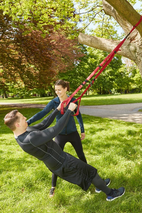 Man Sling Training Using Tree Stock Image - Image of manual, sling ...
