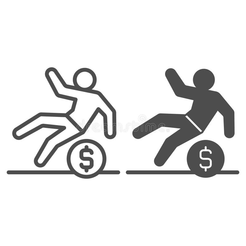Man Slipped on Dollar Coin Line and Solid Icon, Financial Problem ...