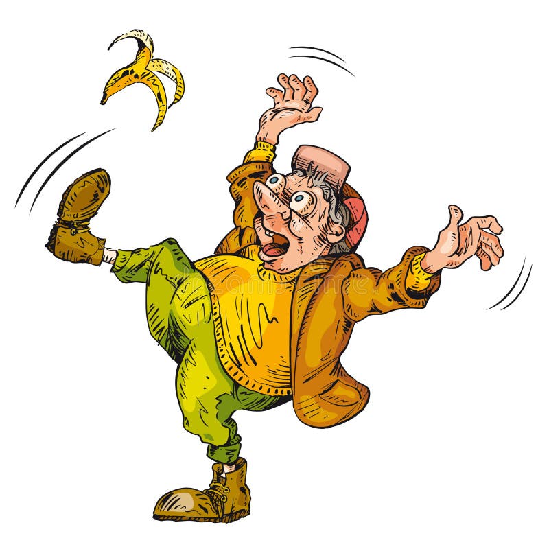 Boy Slips on the Banana Peel Stock Illustration - Illustration of waste ...