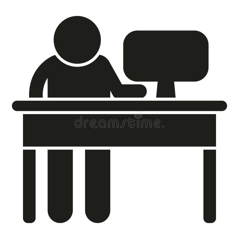 Man at Smart Desk Work Icon Simple Vector. Office Work Stock ...