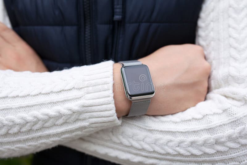 A Man with Smart Watch on the Hand Stock Photo - Image of computer ...
