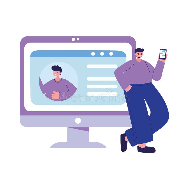 Man with Smartphone and Computer Chatting Vector Design Stock Vector ...
