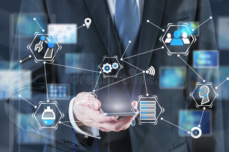 Digital Business Interface and Icons in Night City Stock Illustration ...