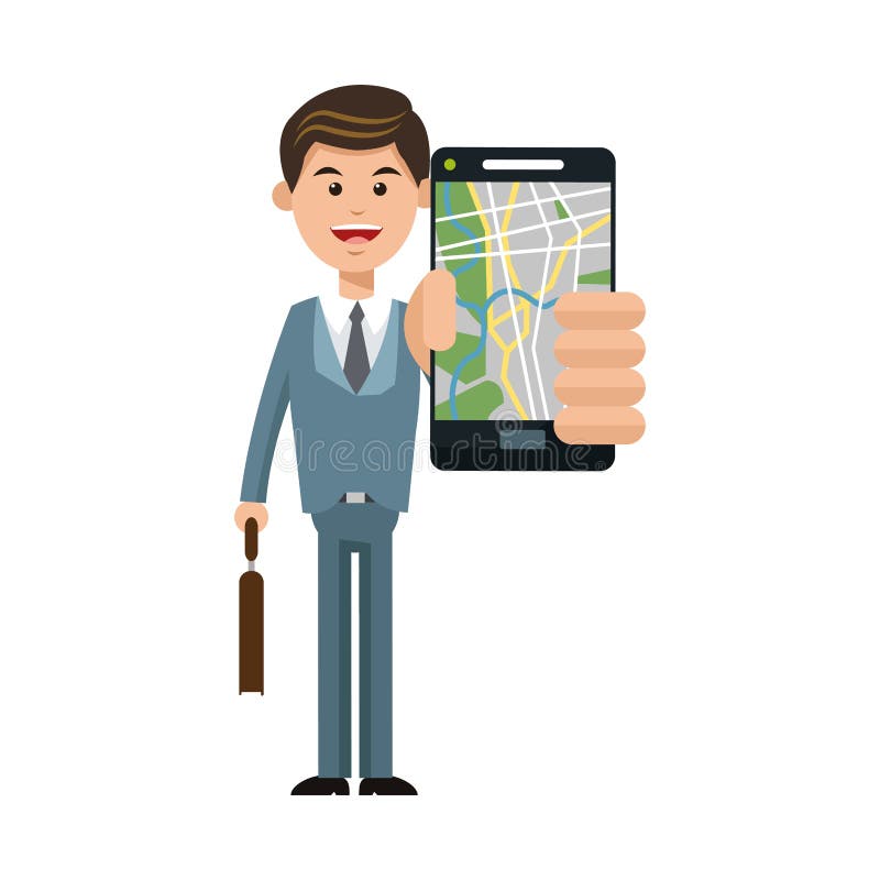Man and Smartphone with Gps App Design Stock Vector - Illustration of ...