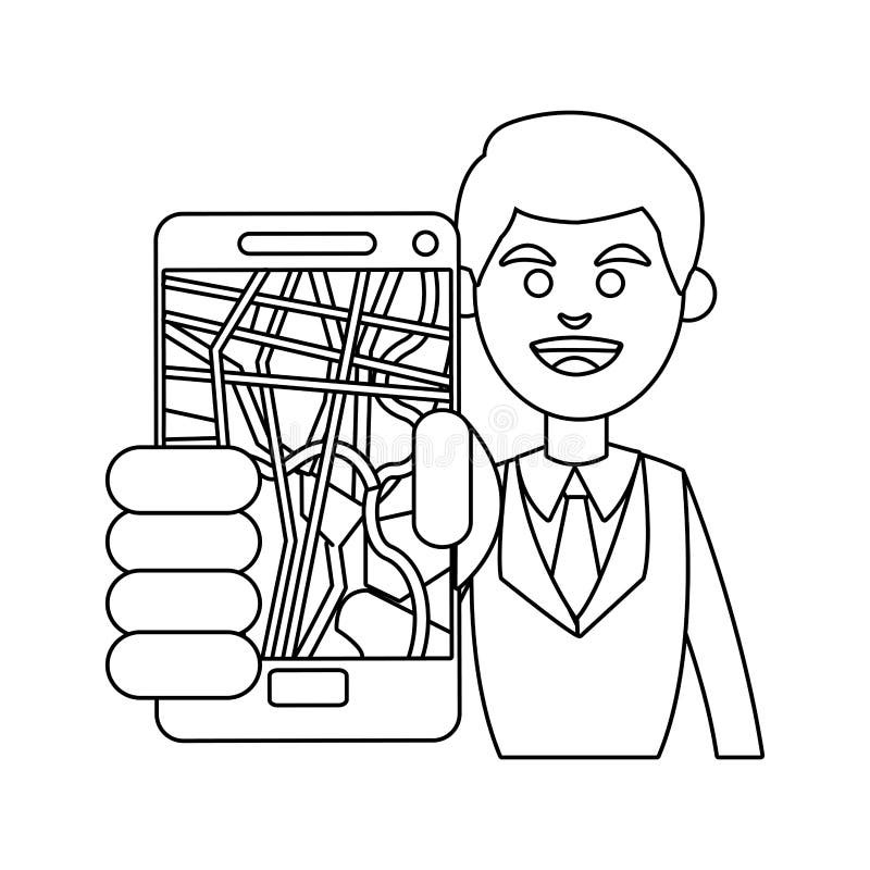 Man and Smartphone with Gps App Design Stock Vector - Illustration of ...