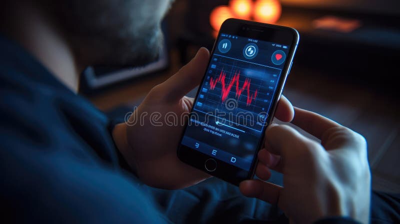 Man with Smartphone and Health Tracking App Stock Illustration ...