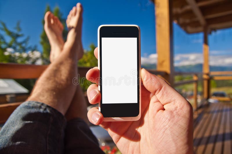 Man Smartphone His Hand Balcony Point View Stock Photos - Free ...