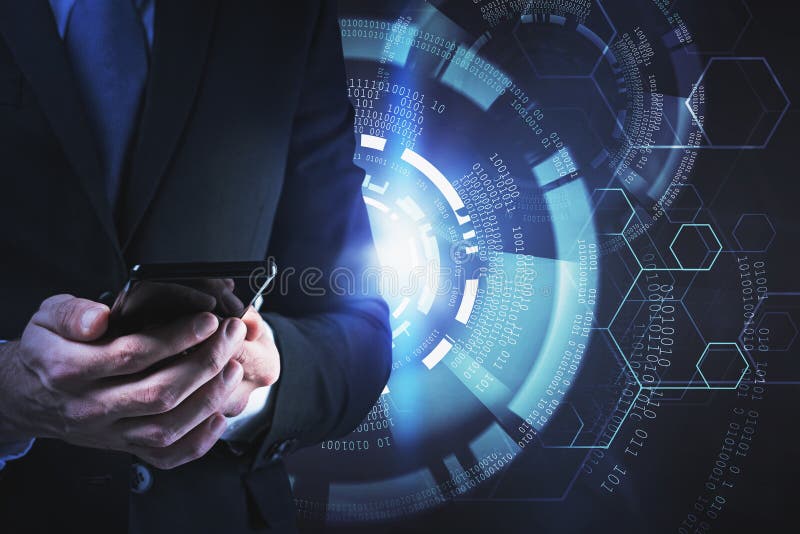 Man with Smartphone, HUD Interface Stock Photo - Image of control ...