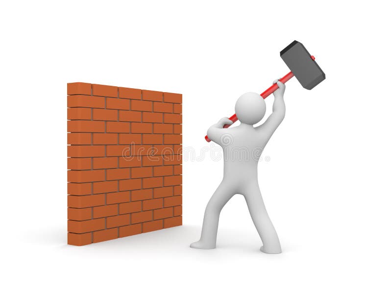 3D Man Running through a Brick Wall Stock Illustration - Illustration ...