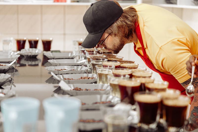 Man Smelling Aromatic Coffee at a Tasting Stock Photo - Image of aroma ...