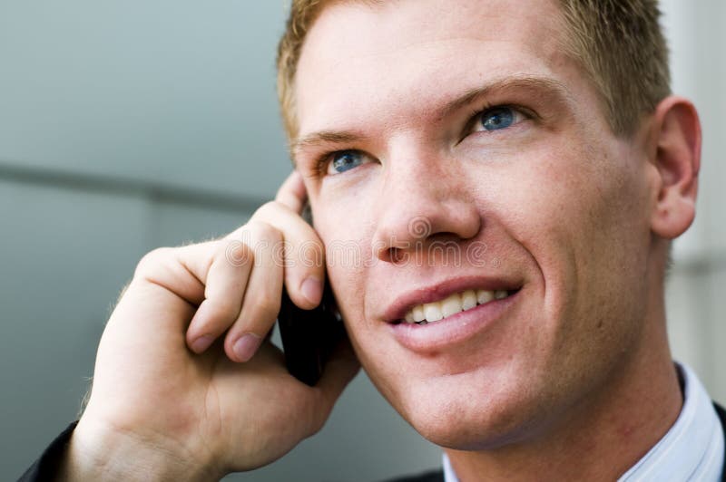 Man with Smile Talking on Cell Phone Stock Photo - Image of office ...