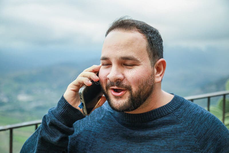 Man Smiles Brightly during Phone Call Stock Image - Image of talking ...