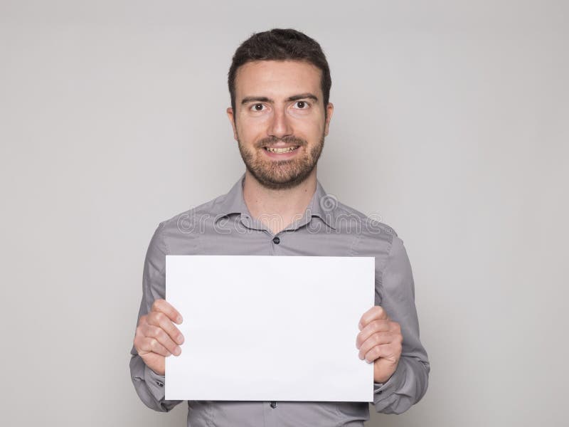 Man smiling with a banner stock image. Image of cheerful - 71460521