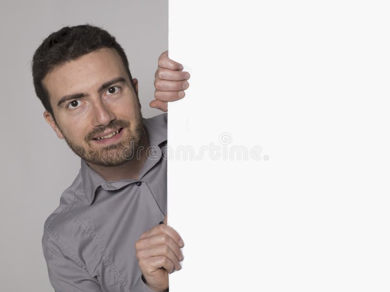 Man smiling with a banner stock image. Image of people - 71460821