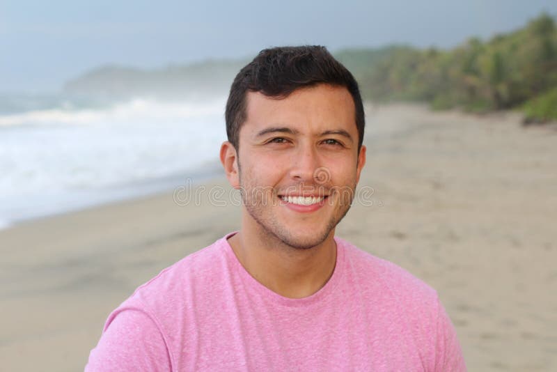 Man Smiling at the Beach with Copy Space Stock Photo - Image of ethnic ...