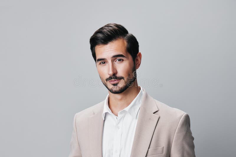 Man Smiling Business Stylish Portrait Copyspace Businessman Beige Suit ... Man Smiling Business Stylish Portrait Copyspace Businessman Beige Suit ...