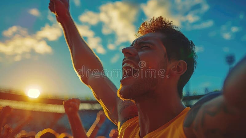 A Man is Smiling and Cheering at a Sports Event Stock Illustration ...