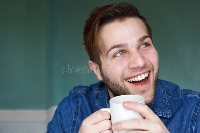 Man Smiling with Cup of Coffee Stock Image - Image of fashion ...
