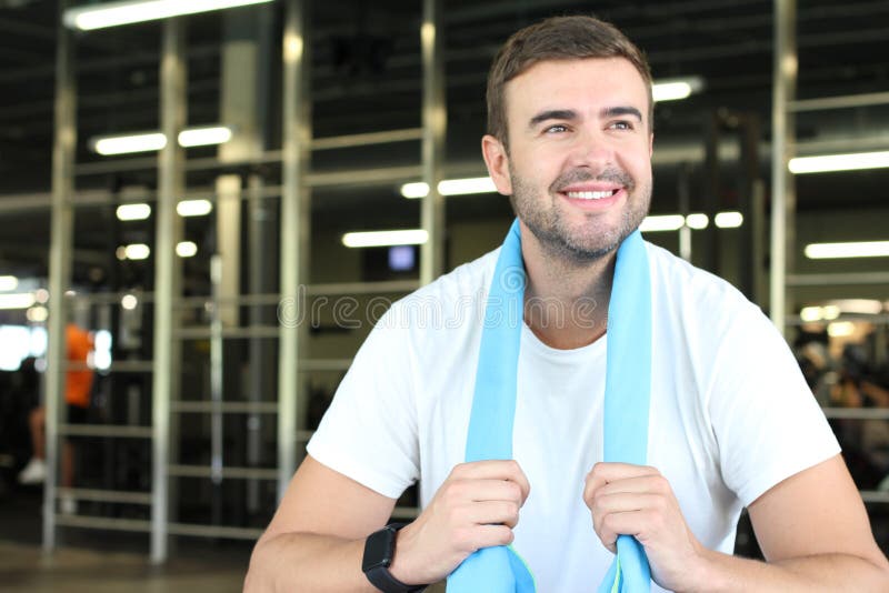Man smiling at the gym stock photo. Image of british - 129780848