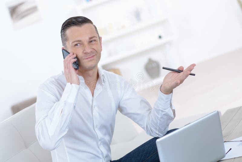 Man smiling with laptop stock image. Image of single - 262493083