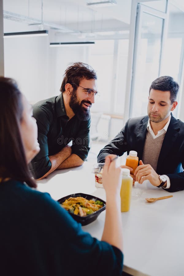 Man Smiling in the Office Cafeteria while Colleagues Eating Stock Image ...