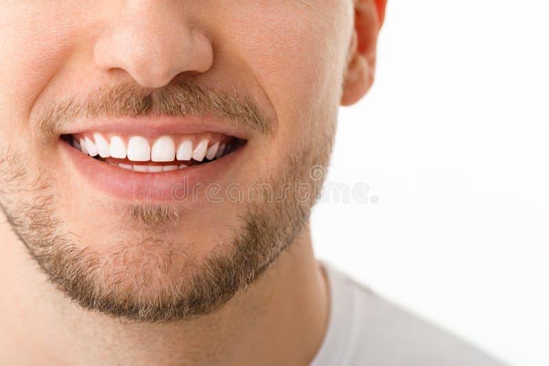 A Man is Smiling. a Smile with White Teeth. Close Up Image. White ...