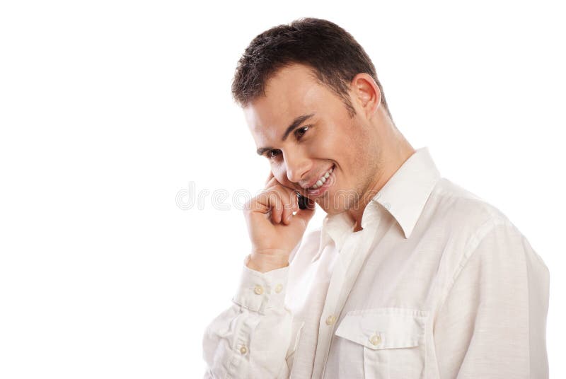 Happy Man Answering the Phone Isolated Stock Image - Image of lifestyle ...