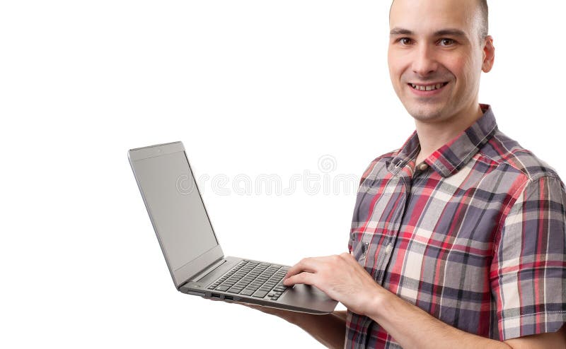 Man smiling using laptop stock image. Image of internet - 27655899