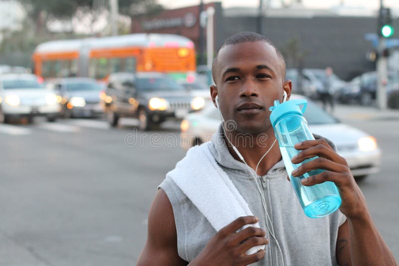 Man Smiling while Working Out in the City Streets Stock Image - Image ...