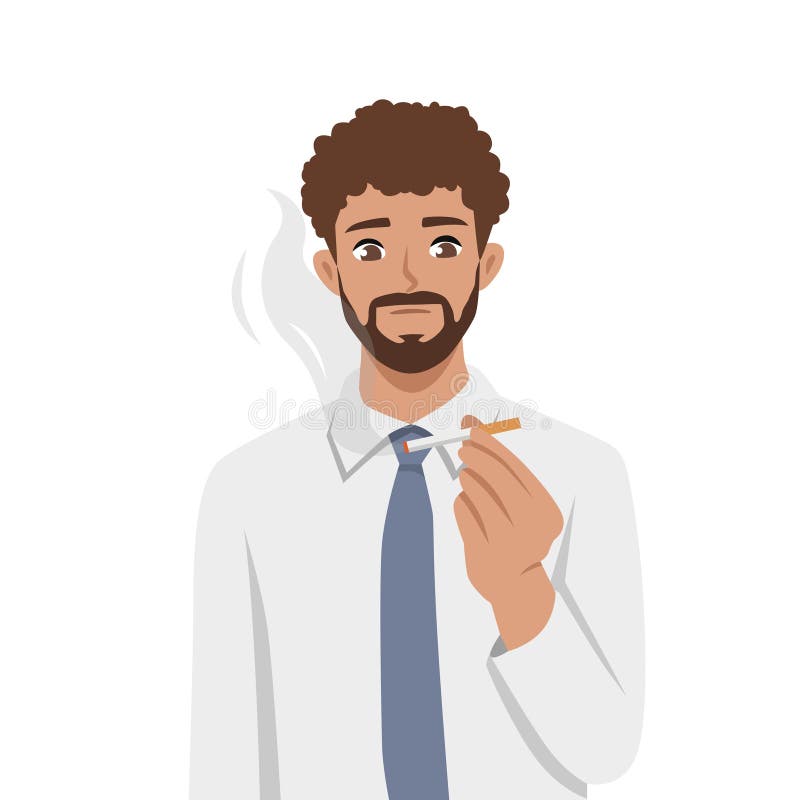Man Smoking a Cigarette and Thinking To Stop Stock Illustration ...