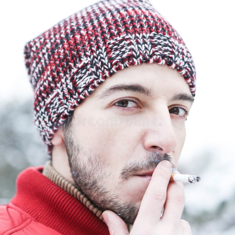 Man Smoking Cigarette in Winter Stock Image - Image of smoking, smoker ...