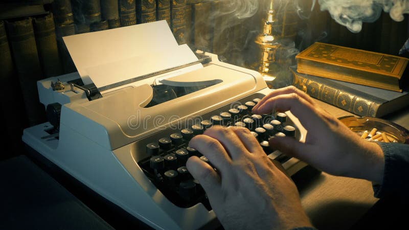 Man Smoking and Typing in Study - Novelist Concept Stock Video - Video ...
