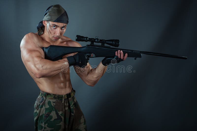 Military Man with a Sniper Rifle. Stock Photo - Image of arms ...