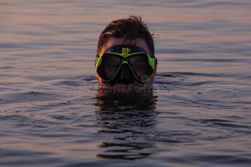 Man in Gas Mask with Water Reflection in the Eyes Stock Image - Image ...