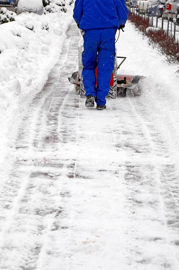Man and a Snow Blowing Machine Stock Image - Image of snowstorm, harsh ...