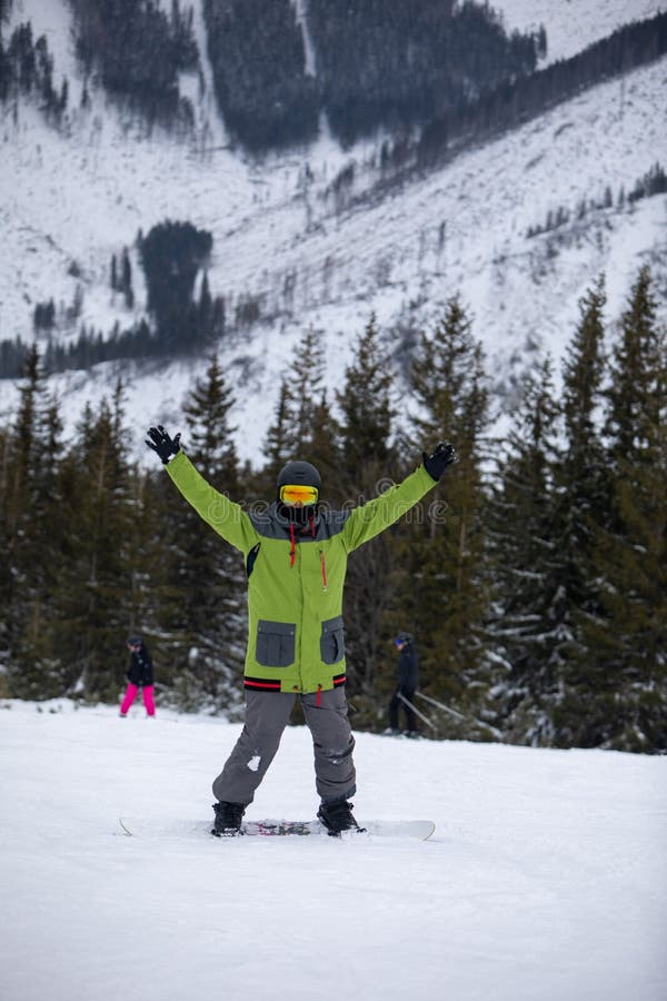 Man Snowboarder Portrait on Ski Slope Stock Photo - Image of rural ...