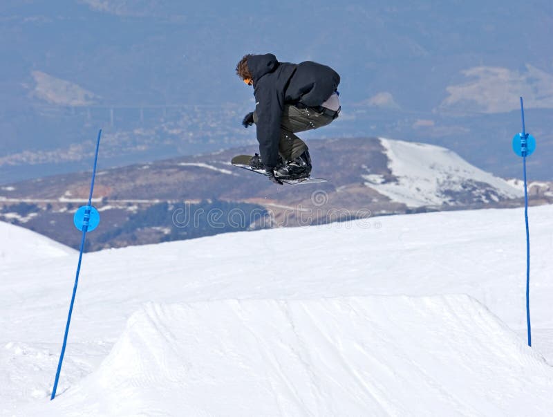 Man Snowboarding on Slopes of Pradollano Ski Resort in Spain Stock ...