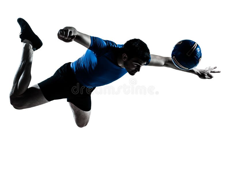 Man Soccer Football Player Flying Kicking Stock Photo - Image of ...