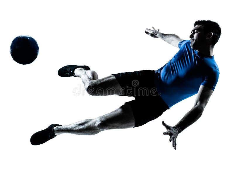 Man Soccer Football Player Flying Kicking Stock Photo - Image of ...