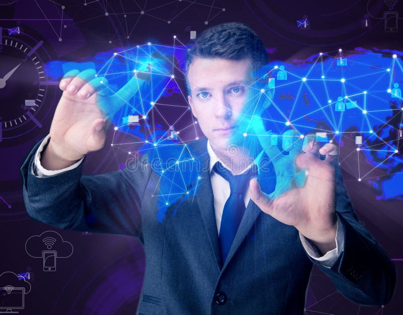 Man in Social Data Management Concept Stock Photo - Image of ...