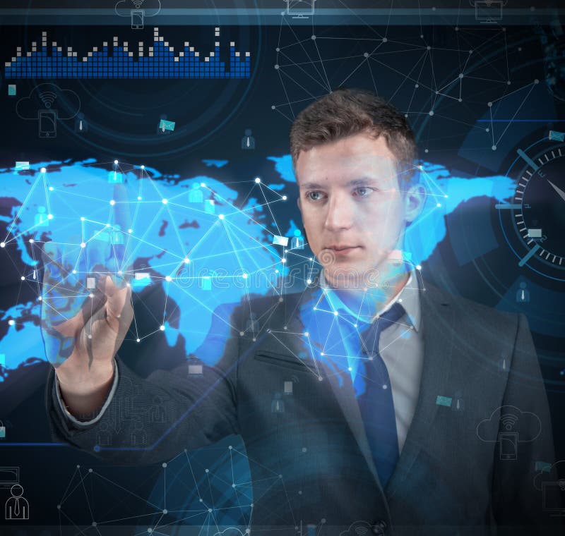 Man in Social Data Management Concept Stock Photo - Image of computing ...