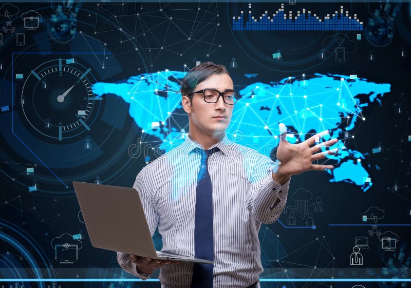 The Man in Social Data Management Concept Stock Illustration ...