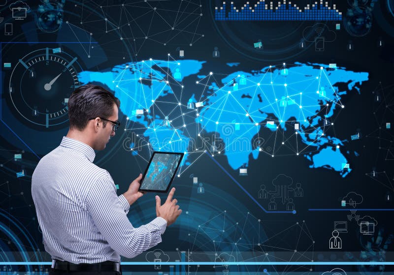 The Man in Social Data Management Concept Stock Illustration ...