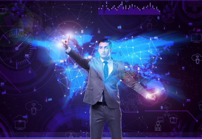 The Man in Social Data Management Concept Stock Illustration ...