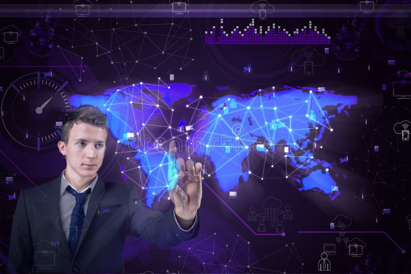 The Man in Social Data Management Concept Stock Illustration ...